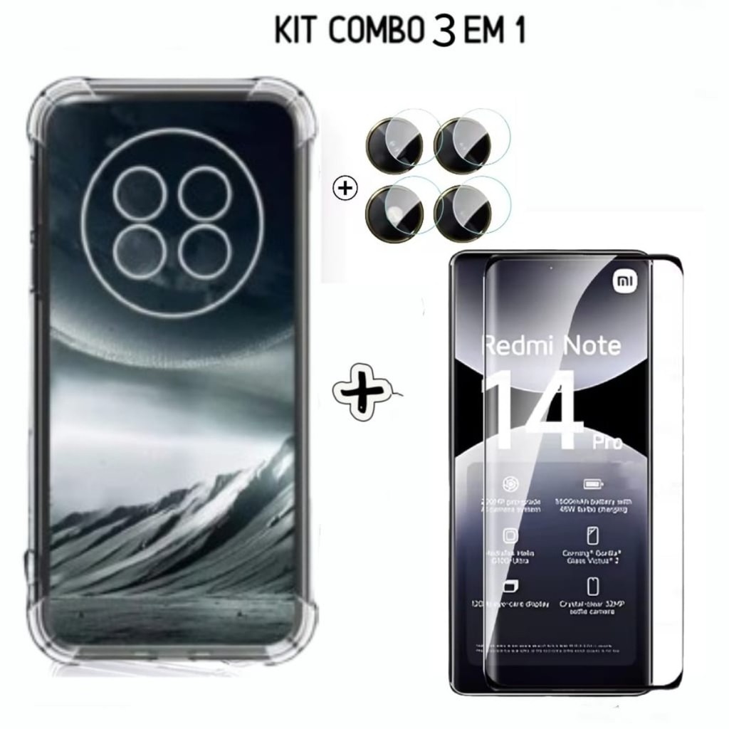kit Capa Capinha Xiaomi Redmi Note 14 Pro 5G /4G Note 14 Pro Plus 5G + Película Vidro Curva ...