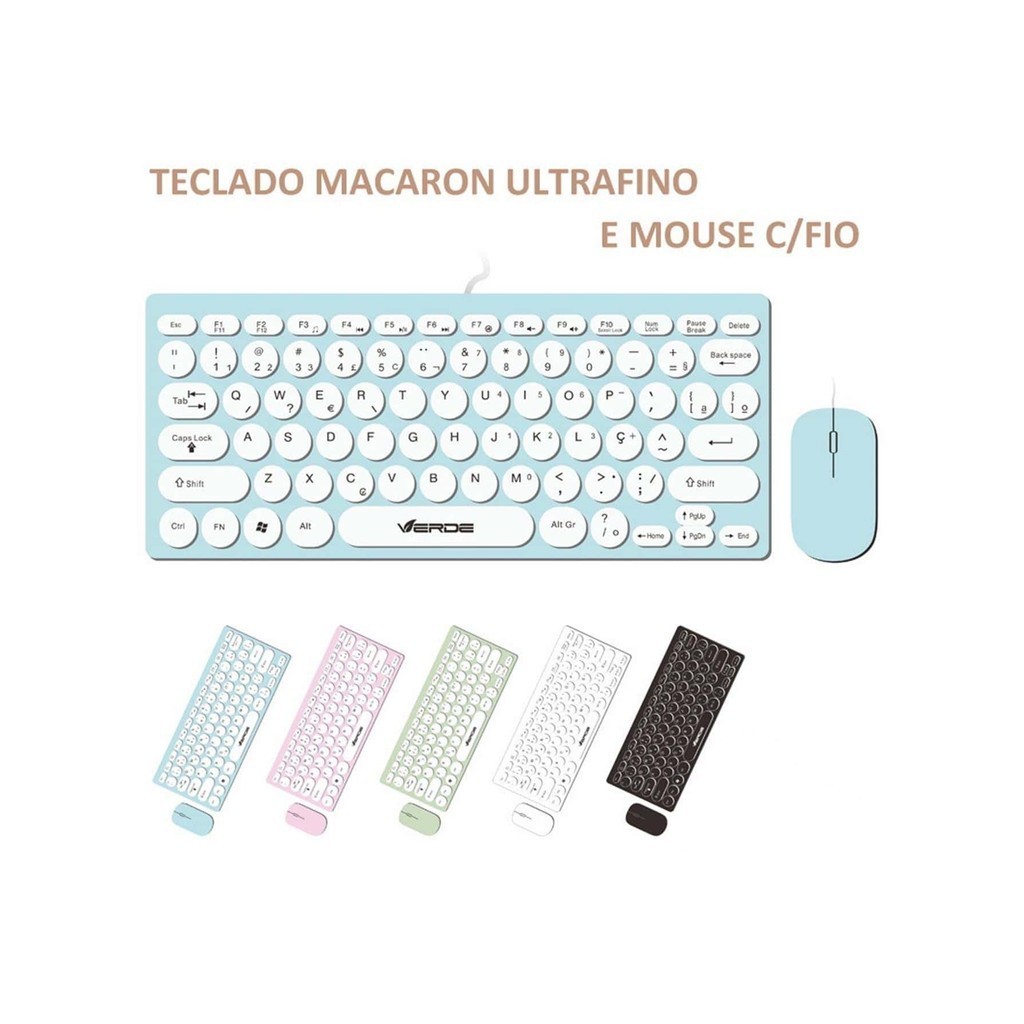 Mini Leve E Portatil Kit Teclado E Mouse Com Fio Macaron Básico Conexão ...
