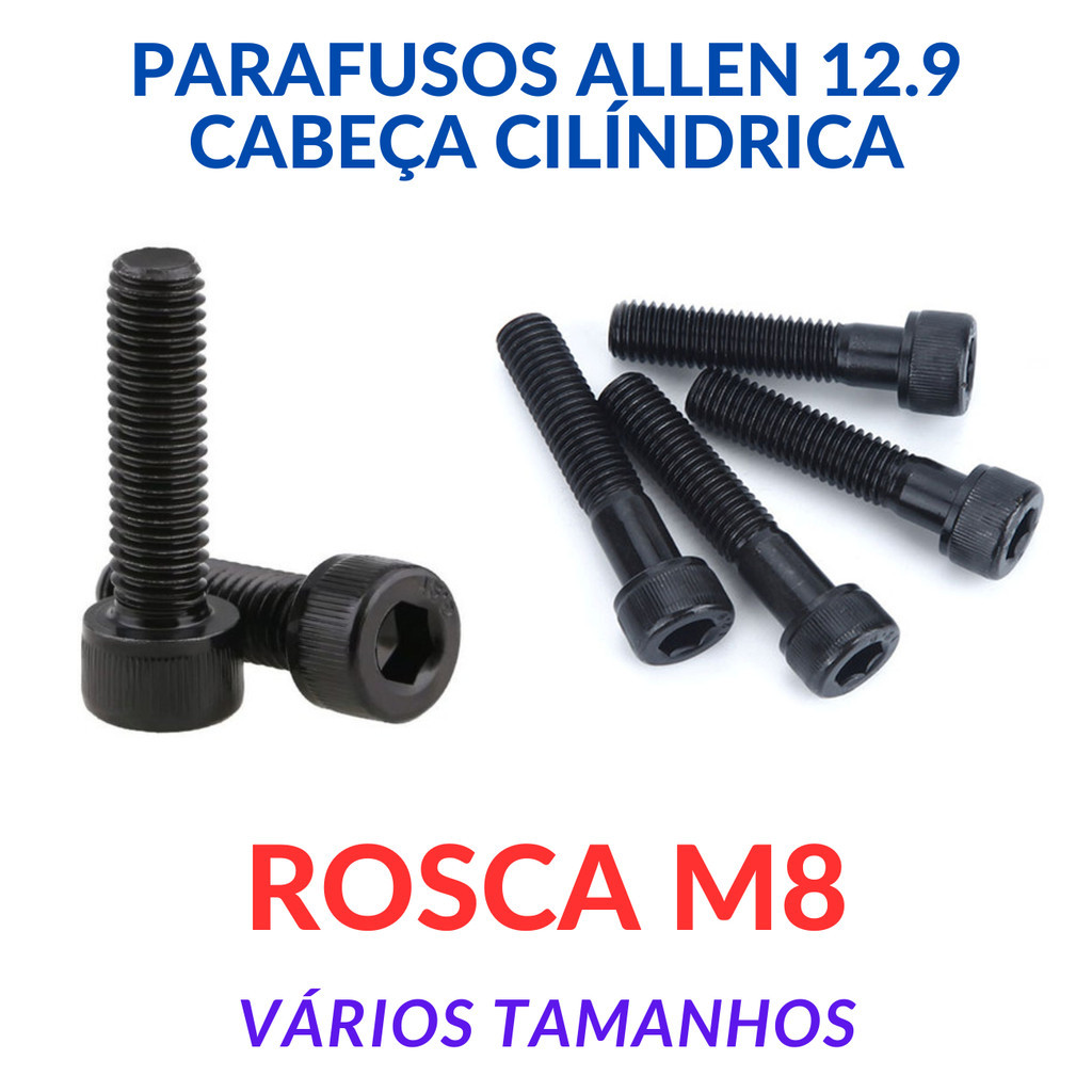 Parafuso Allen vários tamanhos - M8 Passo 1,25 (Chave Allen 6) | Shopee ...