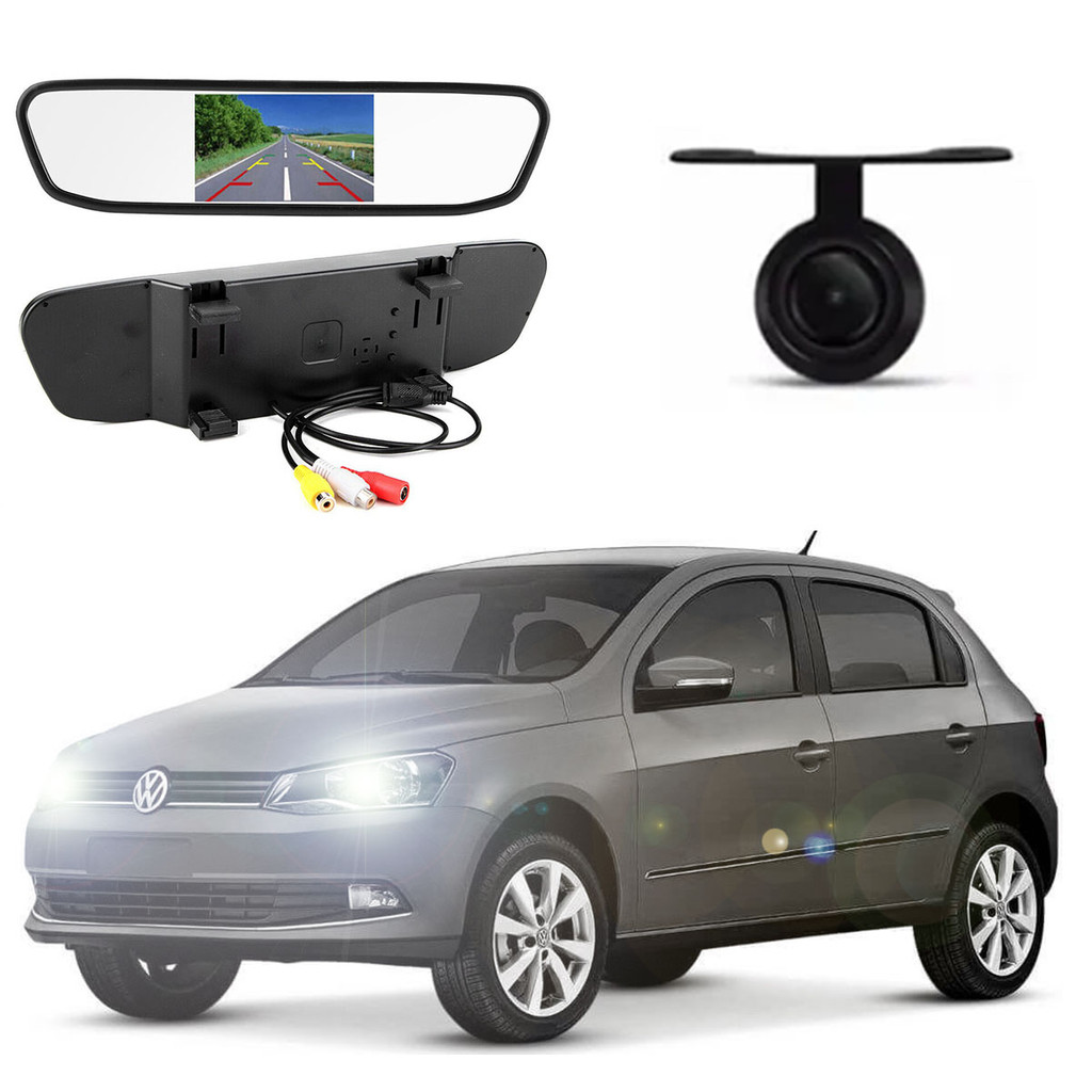 Kit Completo Espelho Retrovisor LCD 4.3 + Câmera de Ré Gol G6 2012 2013 2014 2015 2016 2017 até ...