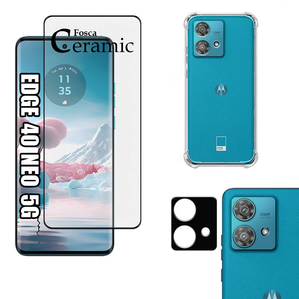 Kit Para Motorola Edge 40 Neo 5g Película De Cerâmica Fosca 9d Capa