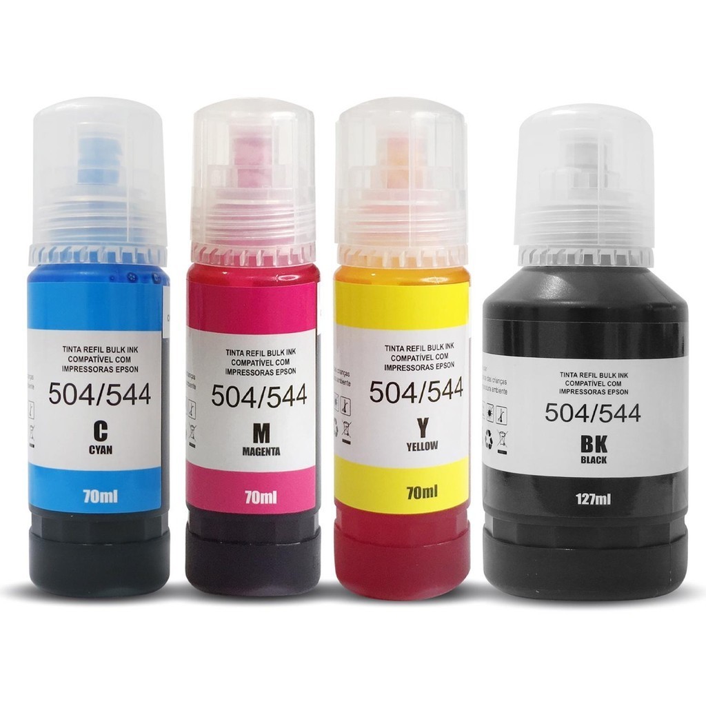 Kit Refil Tintas Compatível com Impressora Epson 504/544 70ml e 127ml ...