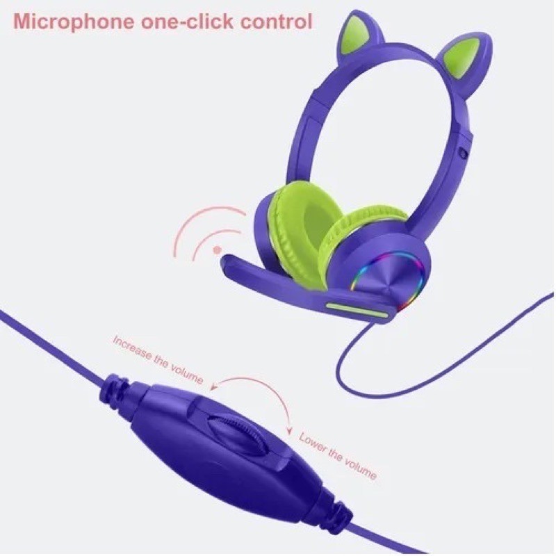 Fone Headset Gamer Gatinho Luminoso Akz-020 Com Fio 3.5mm e Microfone ...