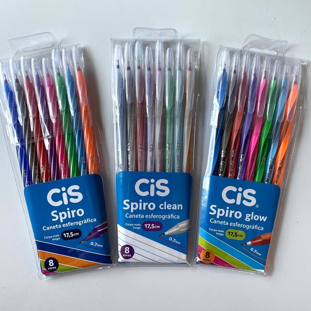 Kit com 8 Canetas Esferográficas CiS Spiro 0.7mm - Clássica, Clean ou ...