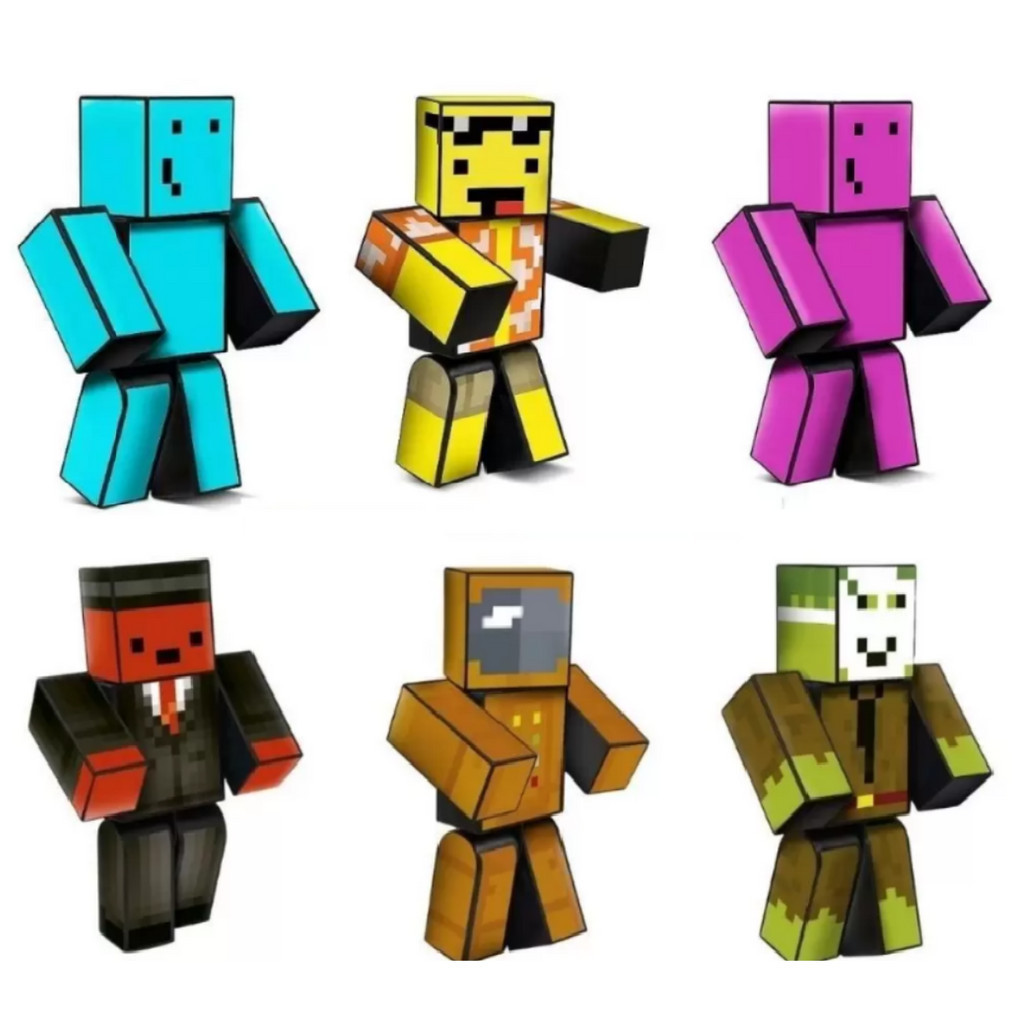 Kit 6 Bonecos Articulados Minecraft Turma do Problems 35m | Shopee Brasil