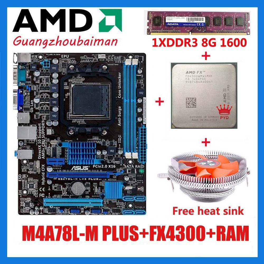 Pacote ASUS M5A78L-M LX3 PLUS Placa-Mãe 760G USB2.0 SATAII + AMD AM3 + FX4300 CPU + 1X8G DDR3 ...