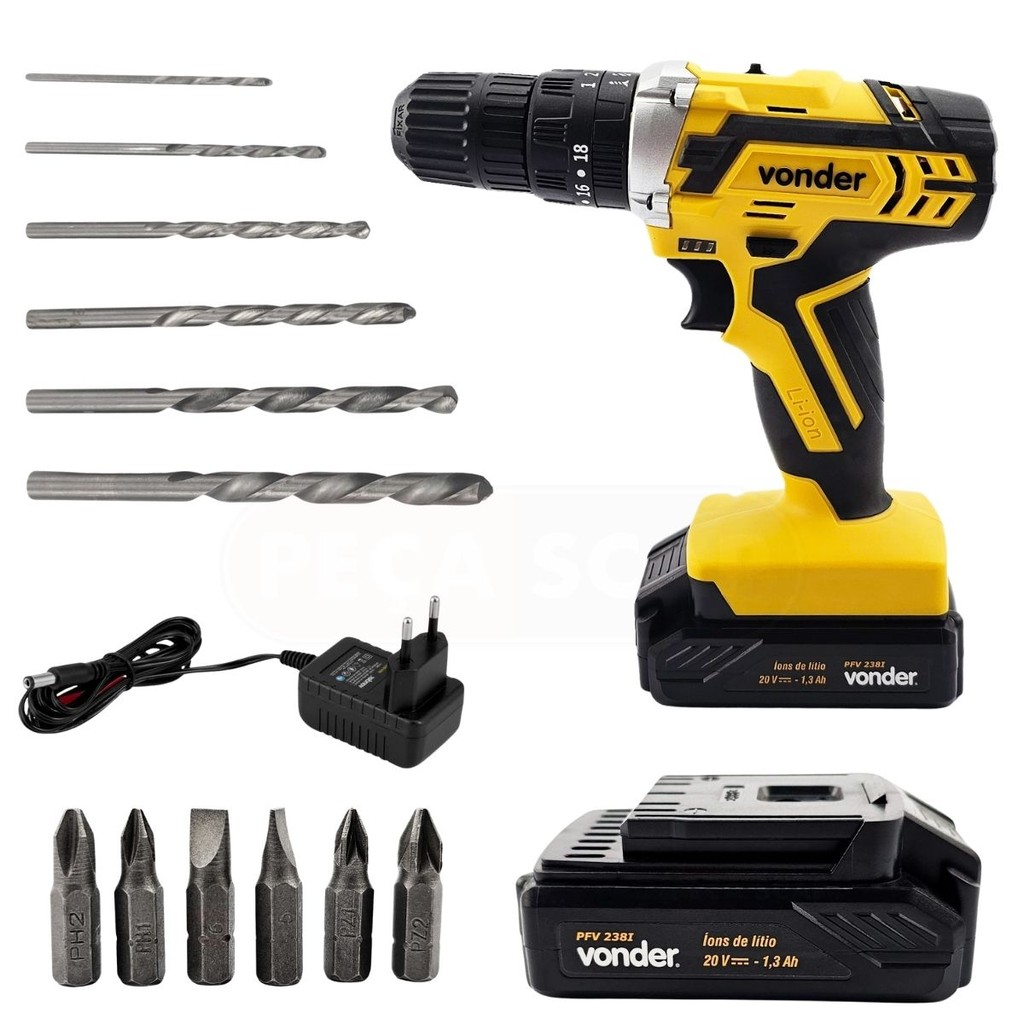 Parafusadeira Furadeira Com Impacto A Bateria 20V Bivolt Automática PFV ...