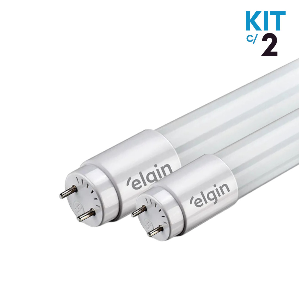 Kit com 2 Lâmpadas Tubular Tubo Ho Led T8 60Cm 10W Bivolt 6500K Branco Frio Elgin | Shopee Brasil