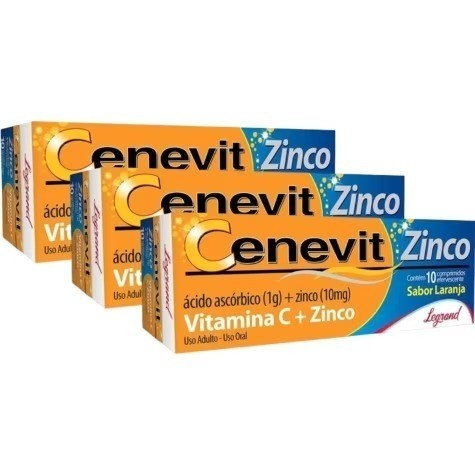 Kit 3 Vitamina C 1g + Zinco Cenevit Zinco - 10 Comprimidos ...