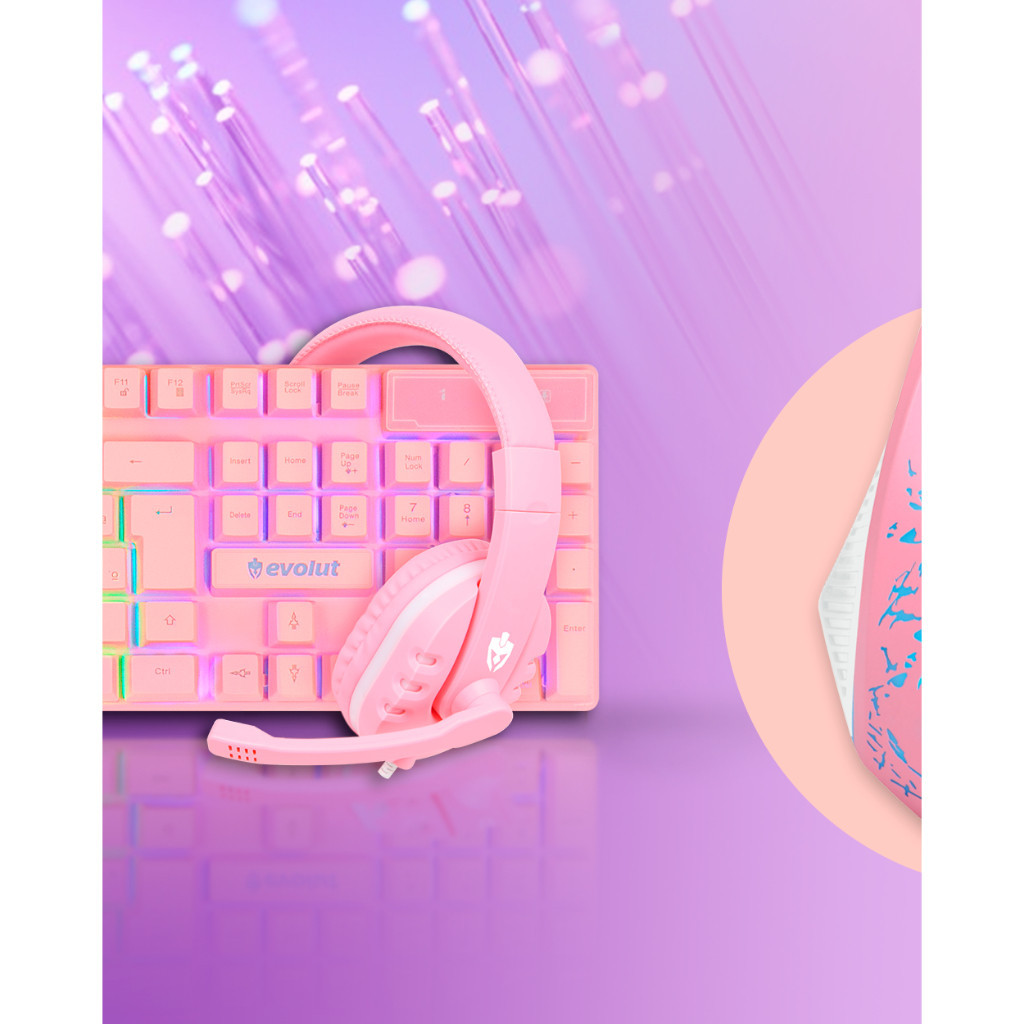 KIT GAMER ROSA COM TECLADO SEMI MECANICO, MOUSE COM 1200 DE DPI E ...