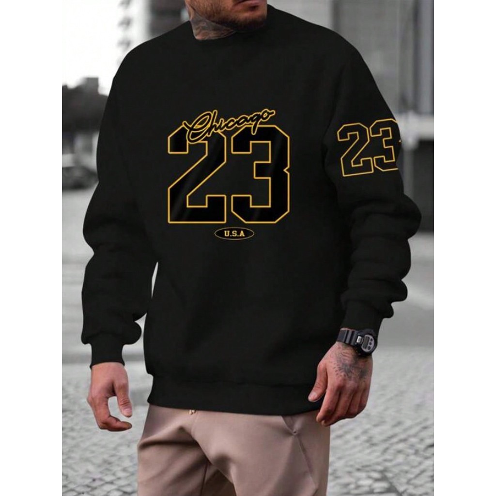 Moletom Masculino Chicago 23 Preto Blusa de Frio Gola Careca Flanelado ...