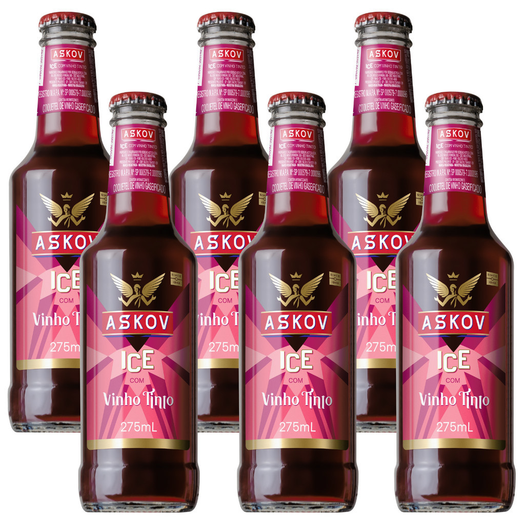 BEBIDA ASKOV ICE VINHO TINTO LONG NECK CAIXA COM 6 UN DE 275ML | Shopee Brasil