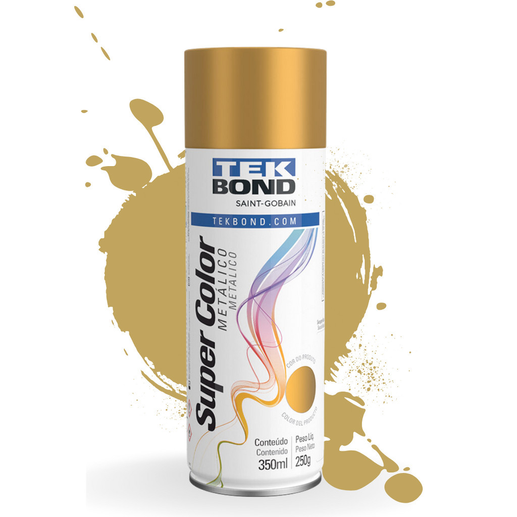 Tinta Spray Dourado SuperColor Uso Geral 350ml Tekbond Aerossol Secagem ...