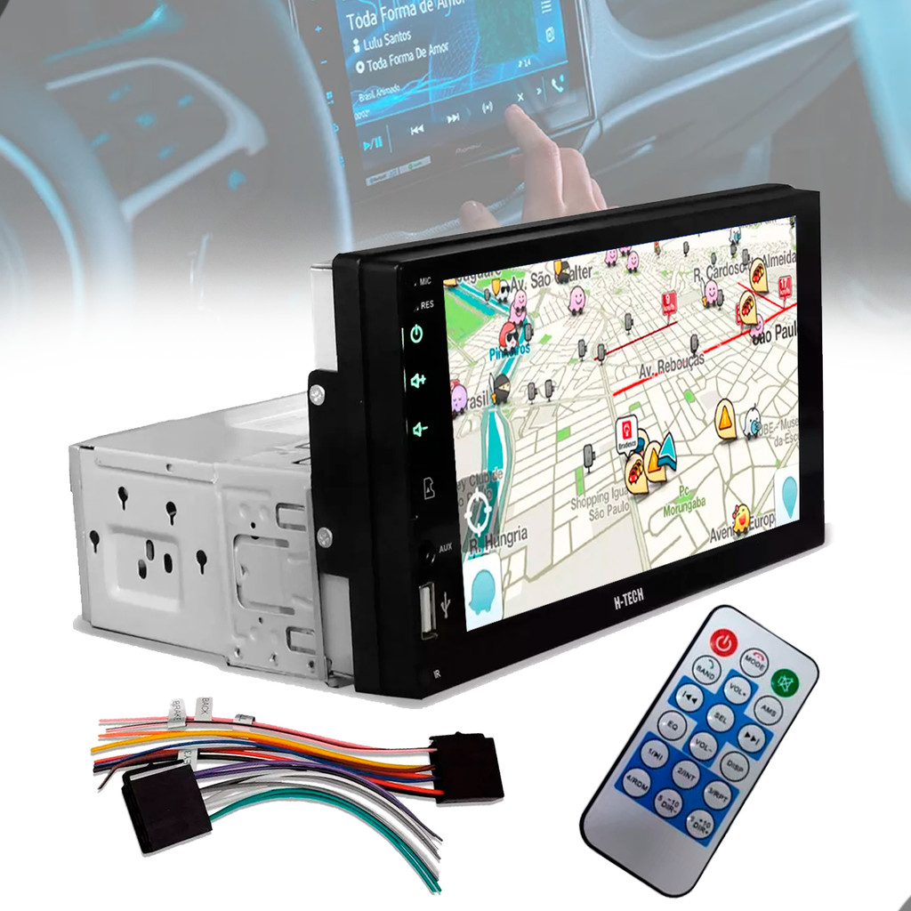 Central Multimídia MP5 1 DIN 7 Polegadas USB Cartão SD Card Bluetooth Espelhamento - HT 2700 G3 ...