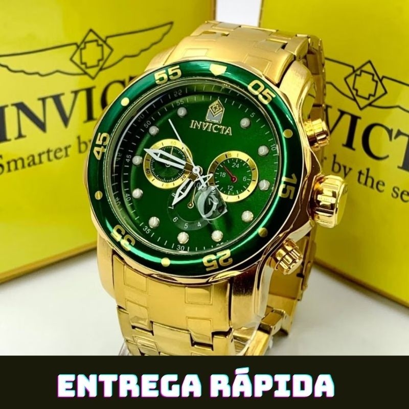Invicta Pro Driver Masculino Lançamento Luxo Verde e Dourado | Shopee ...