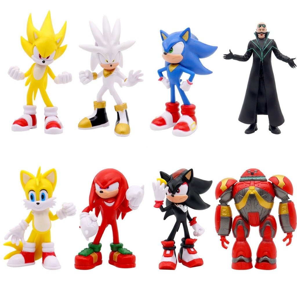 8Pcs/Set 12cm Jogo Sonic the Hedgehog Tails Knuckles Echidna Shadow Dr ...