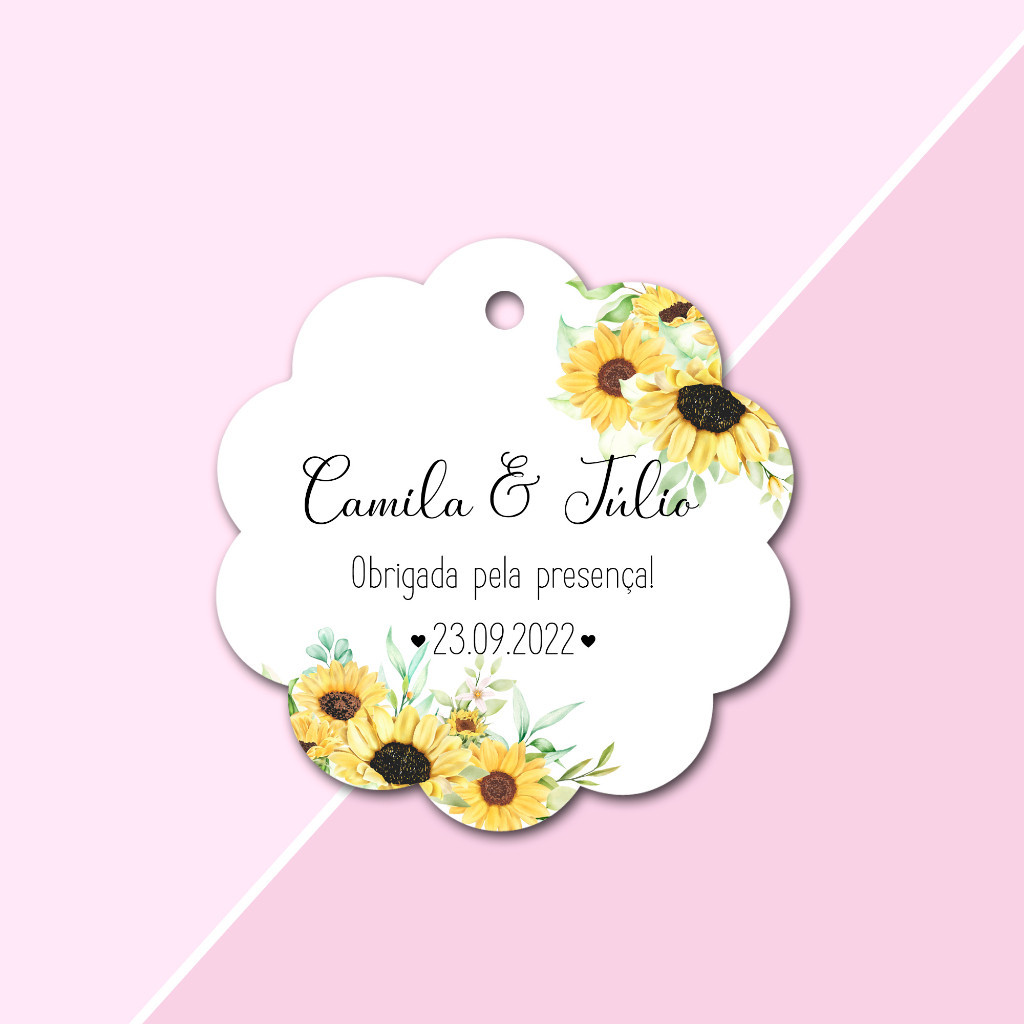 60 Tags Personalizadas 4,5x4,5 Formato Flor Lembrancinha para Casamento ...