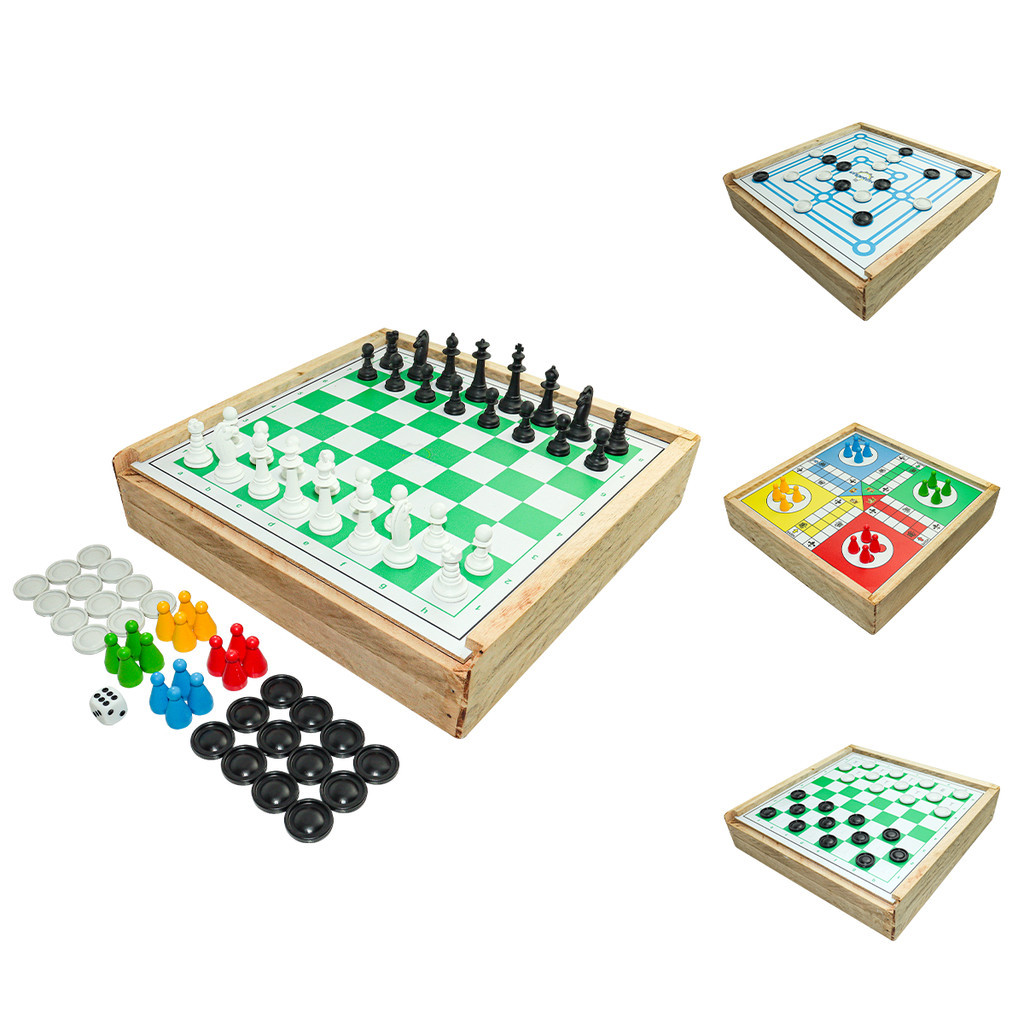 Jogos de Tabuleiro 4 em 1 Dama Xadrez Ludo Trilha | Shopee Brasil