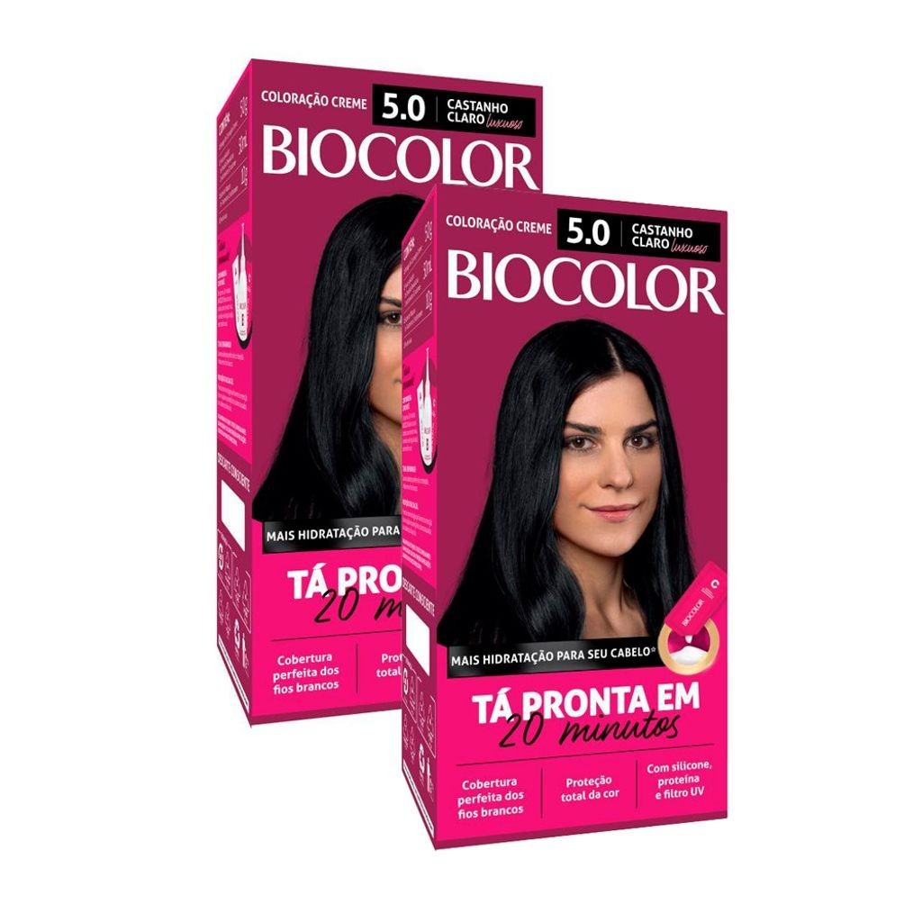 Kit 2 Tinta de Cabelo Biocolor Mini Kit Castanho Claro Luxuoso 5.0 ...
