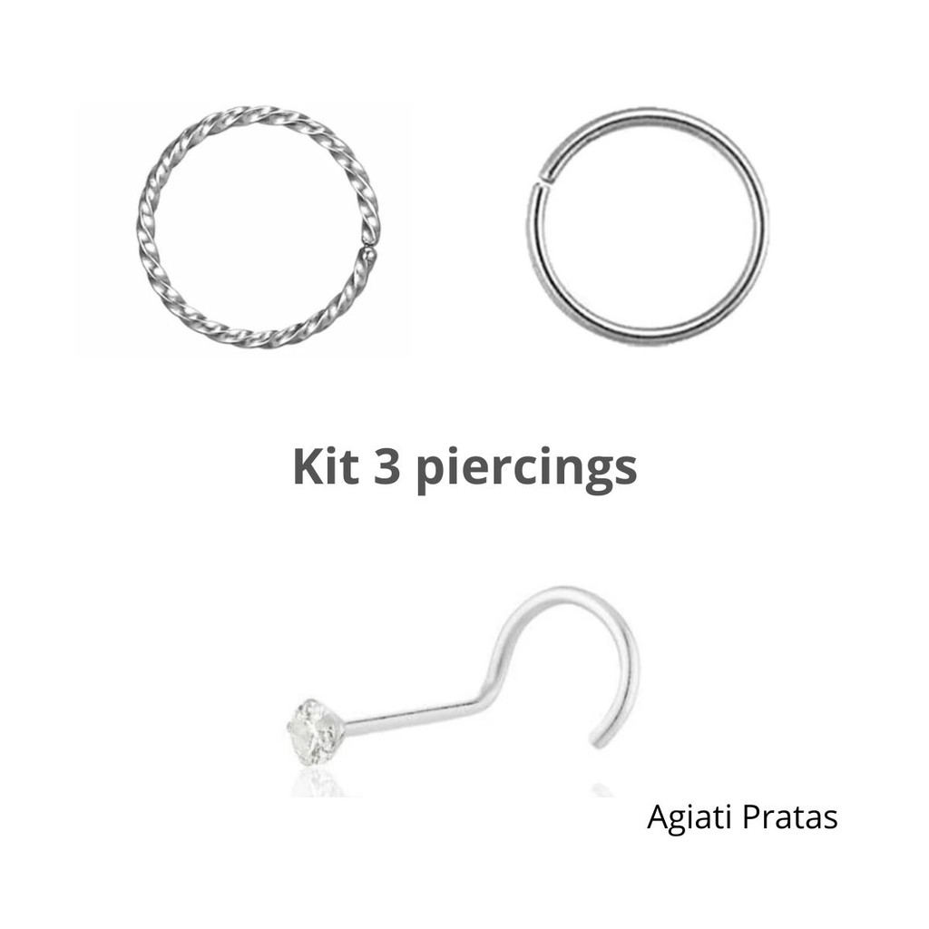 Kit 3 Piercings em Prata 925 Argola Ponto de Luz Nostril Zircônia | Shopee Brasil
