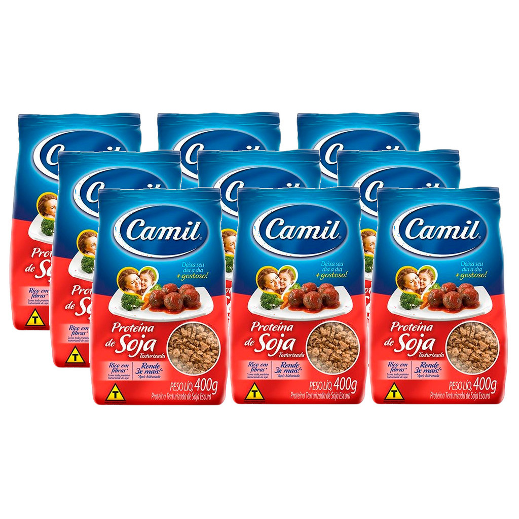 kit 9 Proteína de Soja Texturizada Escura Camil Pacote 400g | Shopee Brasil