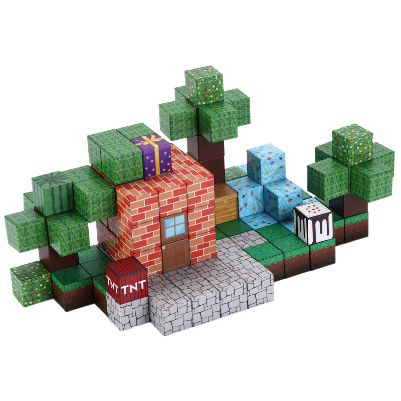 Conjunto De Blocos Magnéticos De Construção Minecraft-Kit Mini Modelo ...