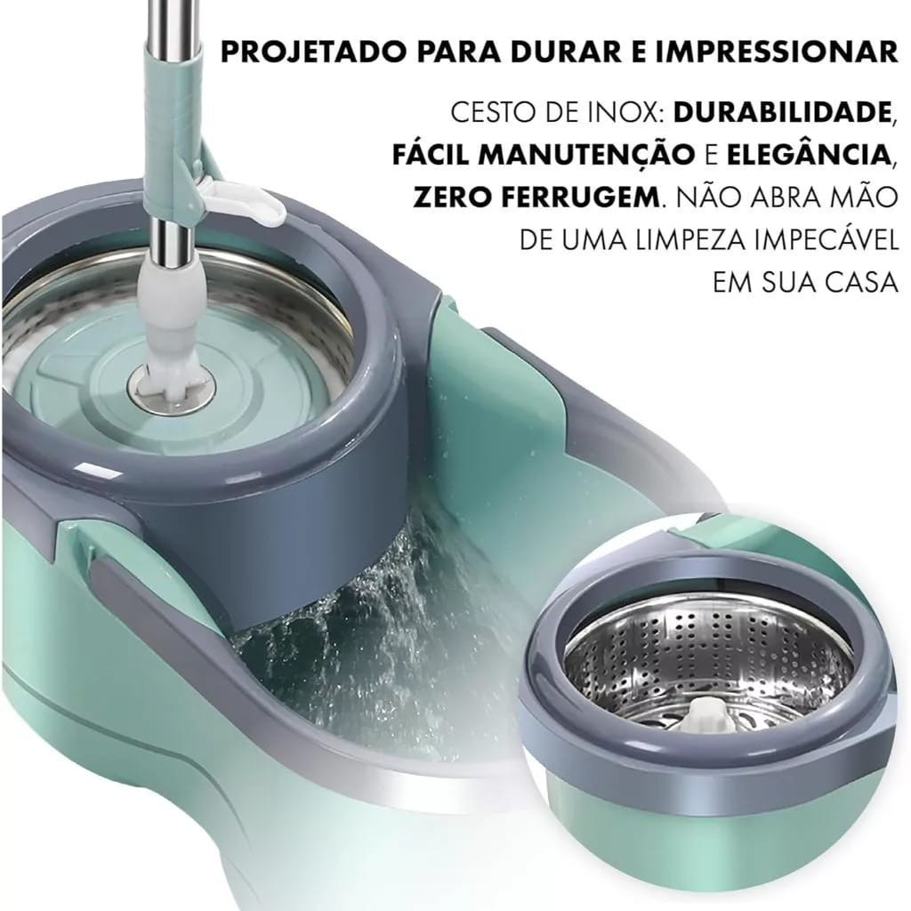 Mop Multiuso Giratório Cesto Inox 360° Esfregão Alumínio Limpeza Geral ...