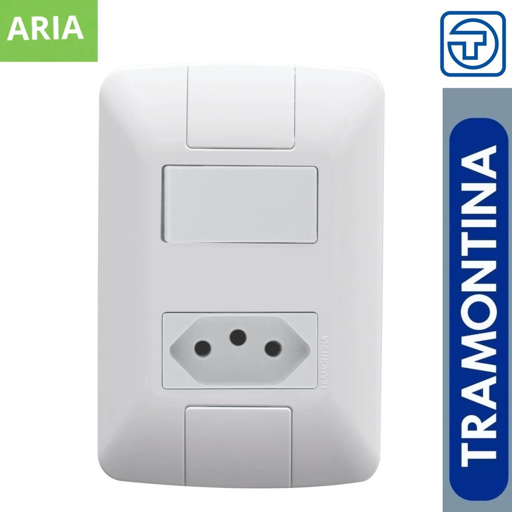 Conjunto 4x2 com 1 Interruptor Simples e 1 Tomada 2P+T 20A Aria Tramontina | Shopee Brasil
