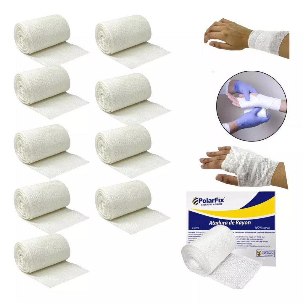 Kit 10 Atadura Rayon Hospitalar Curativo Para Ferida Queimaduras Escaras Ferimentos - 7,5cm x 5m ...