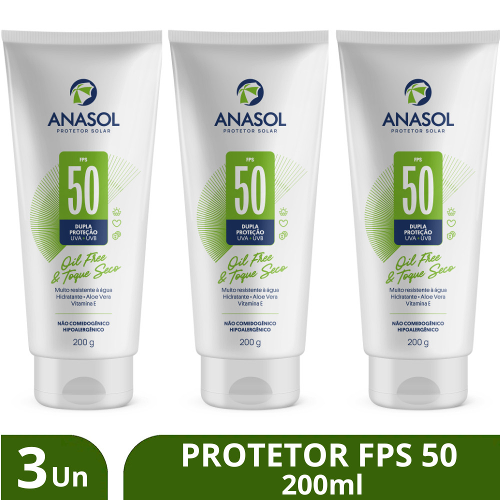 Kit 3 Protetor Solar Anasol Corporal FPS 50 200G - | Shopee Brasil