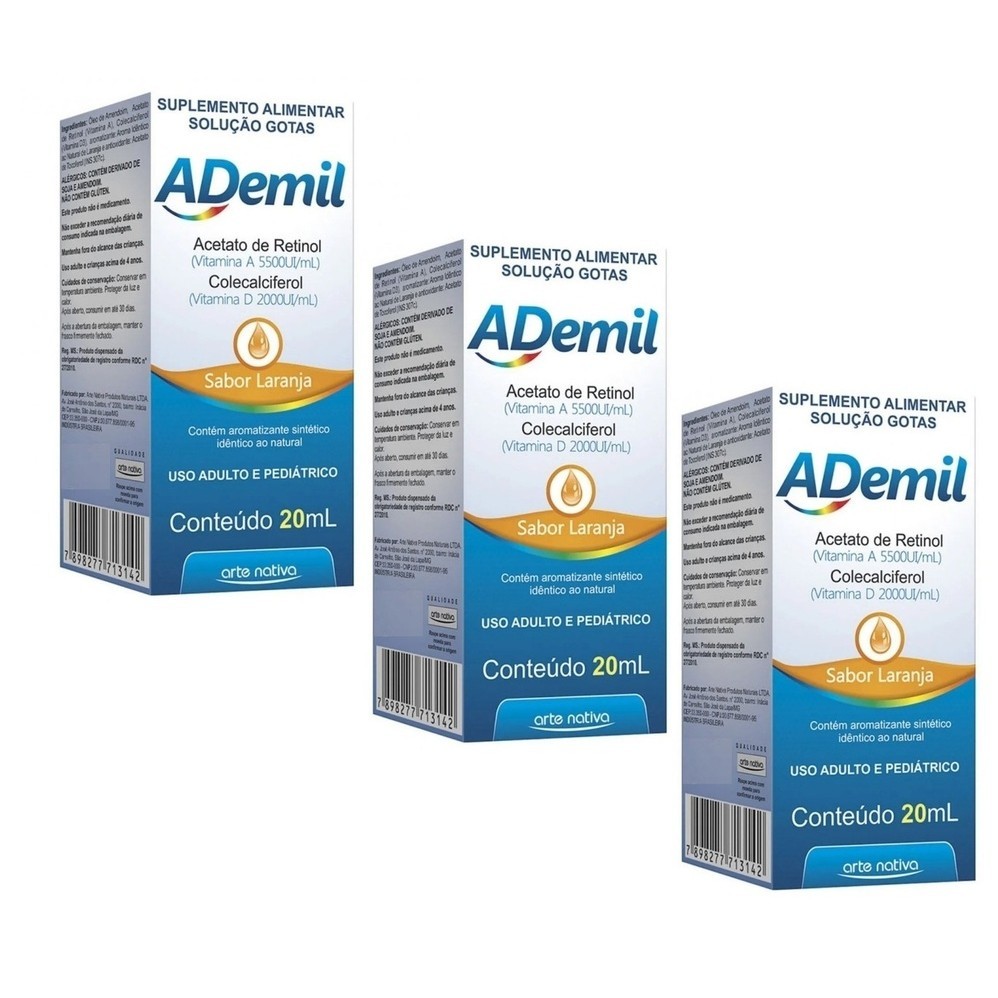 Kit 3 Ademil Acetato Retinol Colecalciferol 20ml Arte Nativa | Shopee ...
