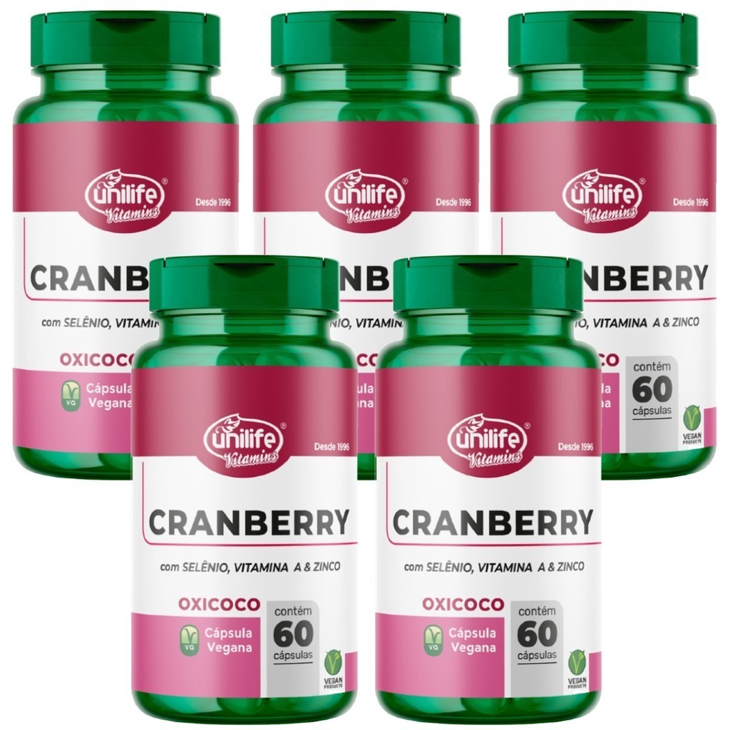 Kit 5 Cranberry 500mg - 60 capsulas cada - Unilife, Selênio, Vitamina A e Zinco | Shopee Brasil
