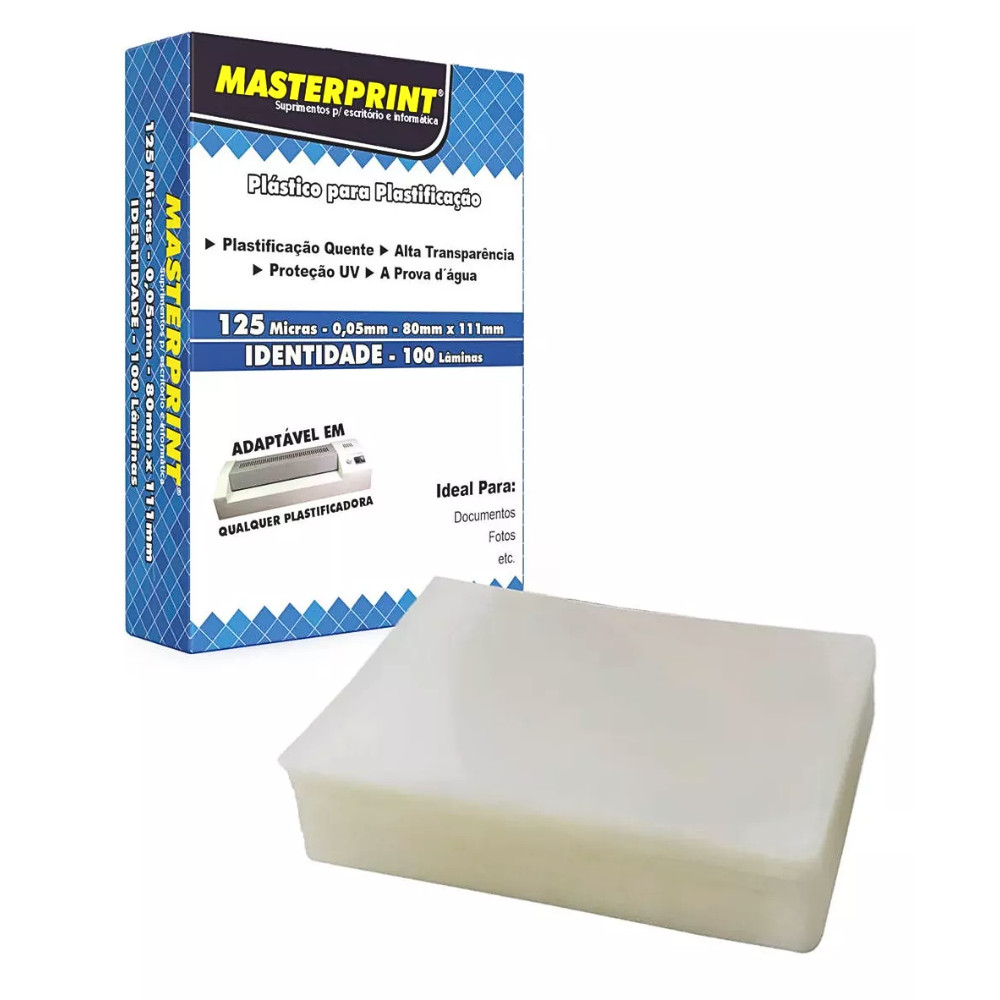 Plástico para Plastificação 125 Micras 100 Lâminas MASTERPRINT 80 x ...