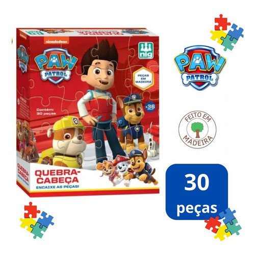 Quebra Cabeça Patrulha Canina 30 Peças Madeira Original Nig Brinquedos ...