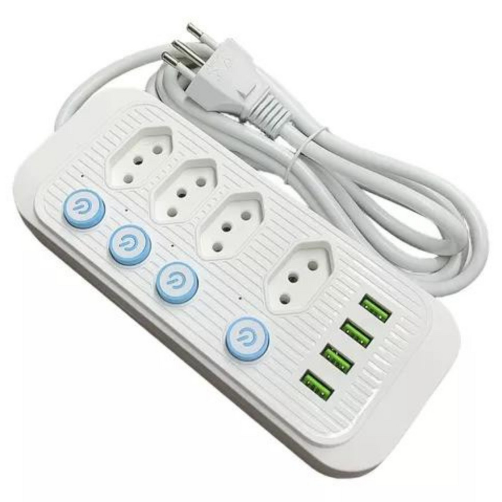 Extensão Filtro De Linha 4 Tomadas E 4 USB Botão Individual | Shopee Brasil