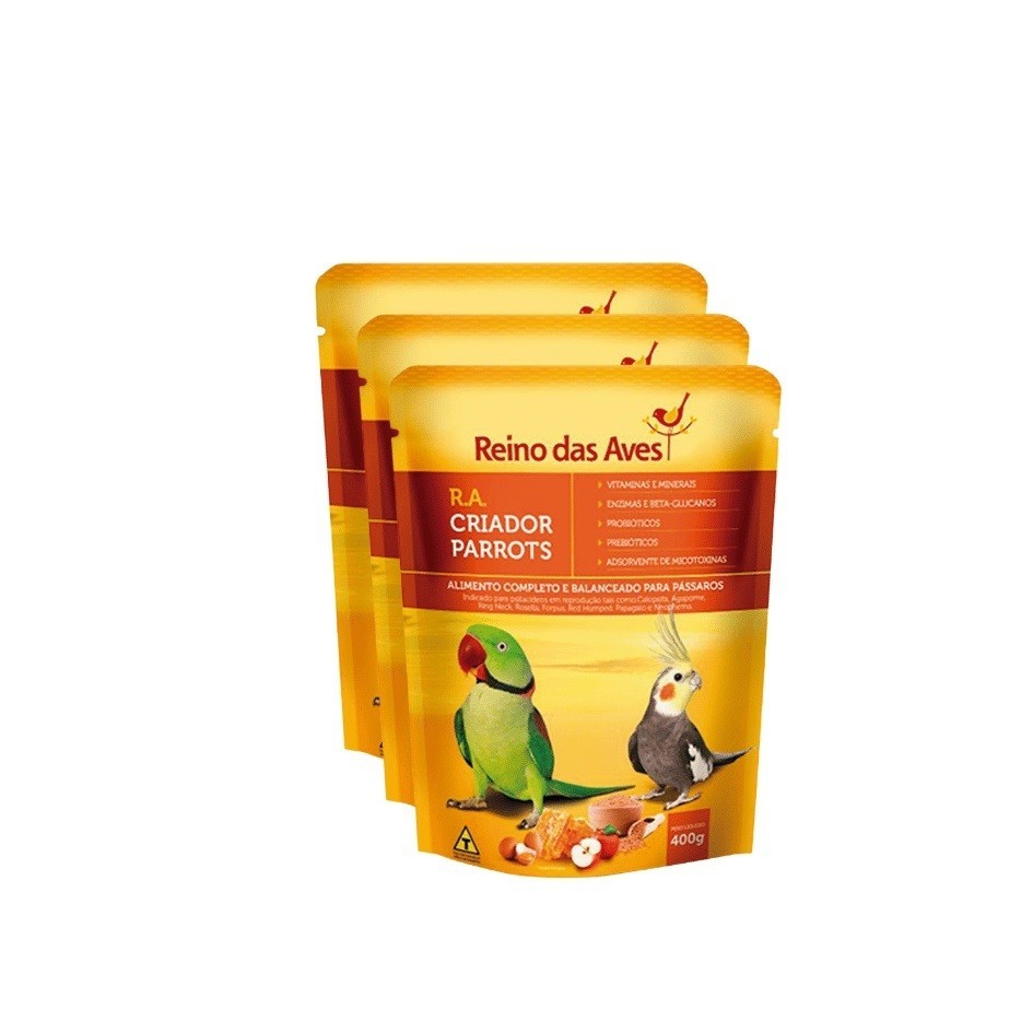 KIT COM 3 UN RA CRIADOR PARROTS 400G - REINO DAS AVES | Shopee Brasil