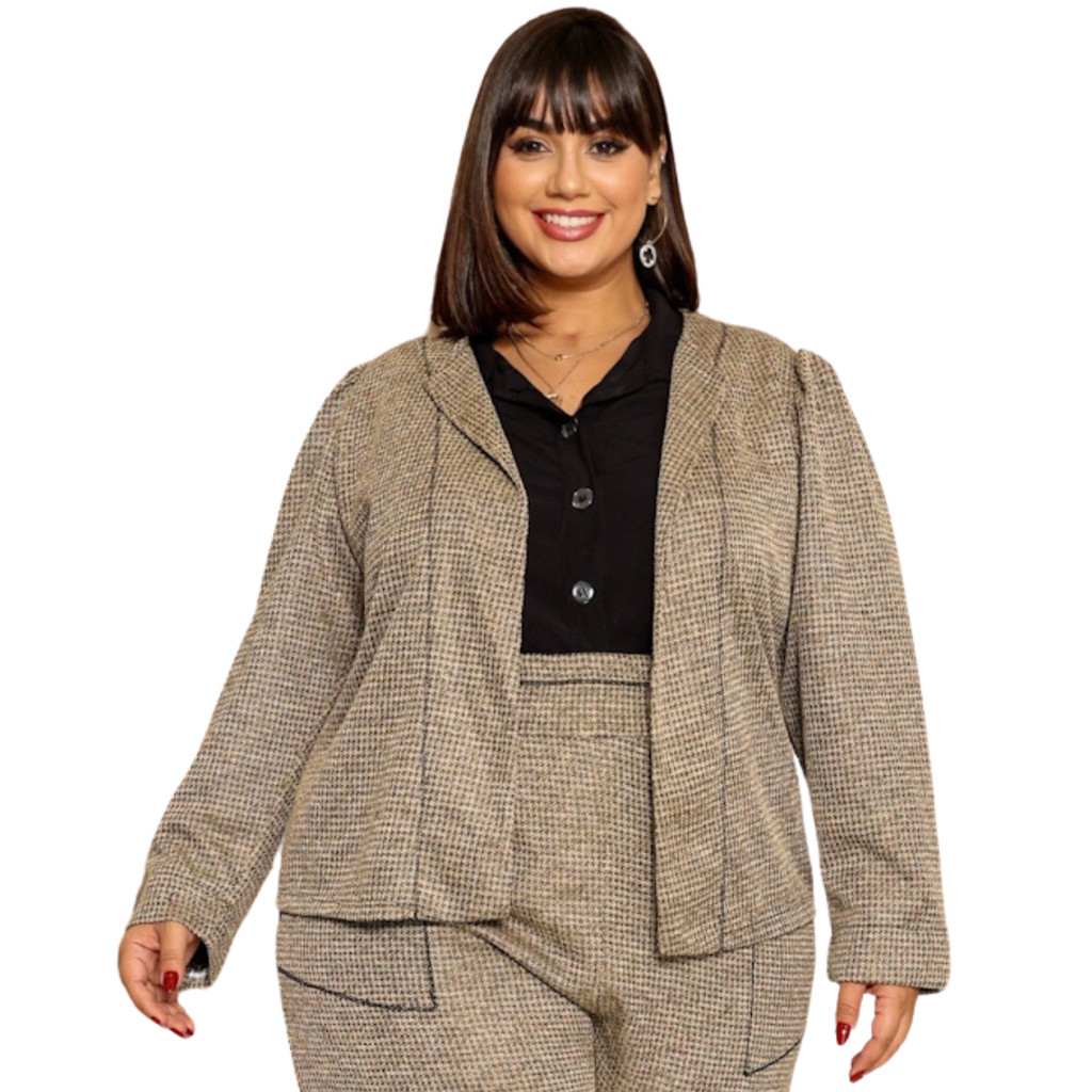 Blazer Casaco Tweed Plus Size Quentinho Confortável Shopee Brasil