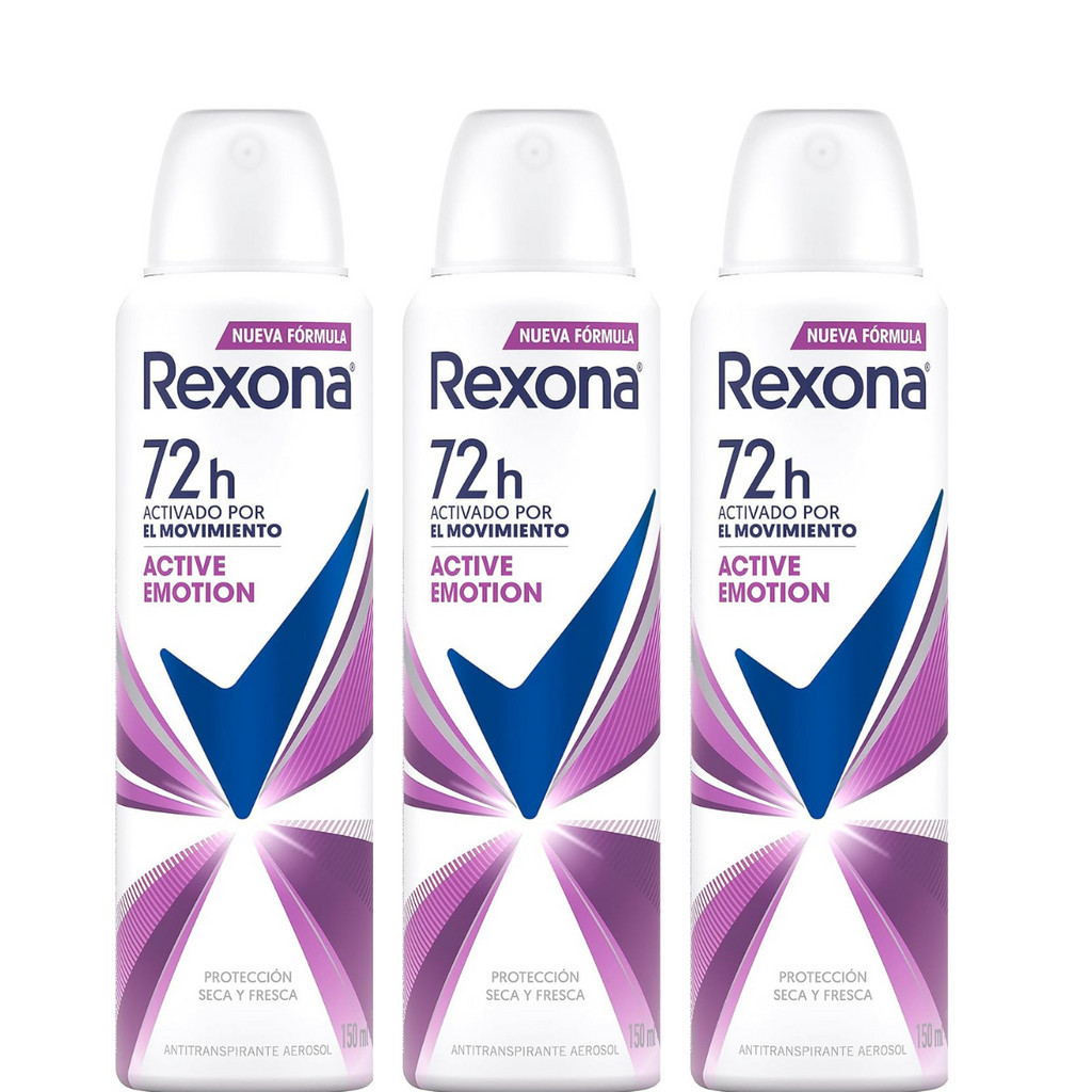 Kit 3 Desodorante Rexona Feminino Active Emotion 72h 150ml | Shopee Brasil