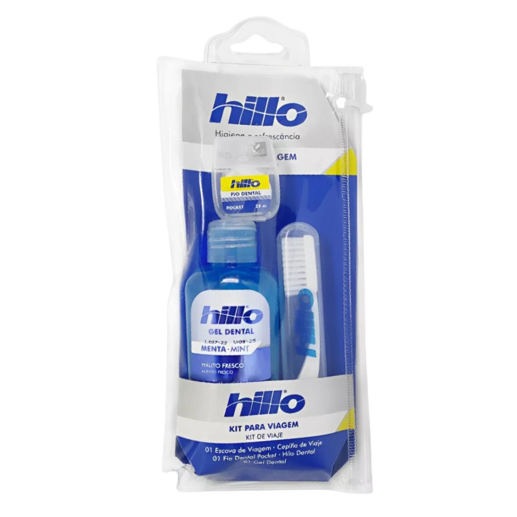Kit Viagem Hillo - Escova Suave + Gel Dental + Fio Dental | Shopee Brasil