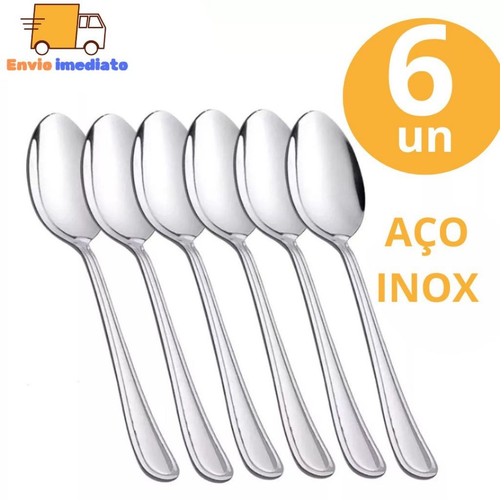 Conjunto de 6 Unidades Colher de Mesa GRANDE Talher 100% Aço Inox Sopa ...
