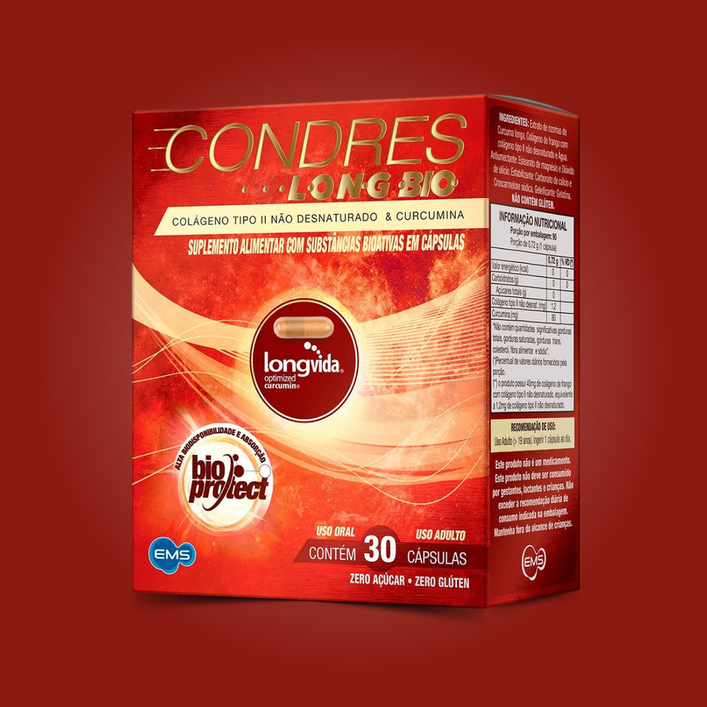 Condres Long Bio Colágeno Tipo 2 e Curcumina EMS 30 Cápsulas Original ...