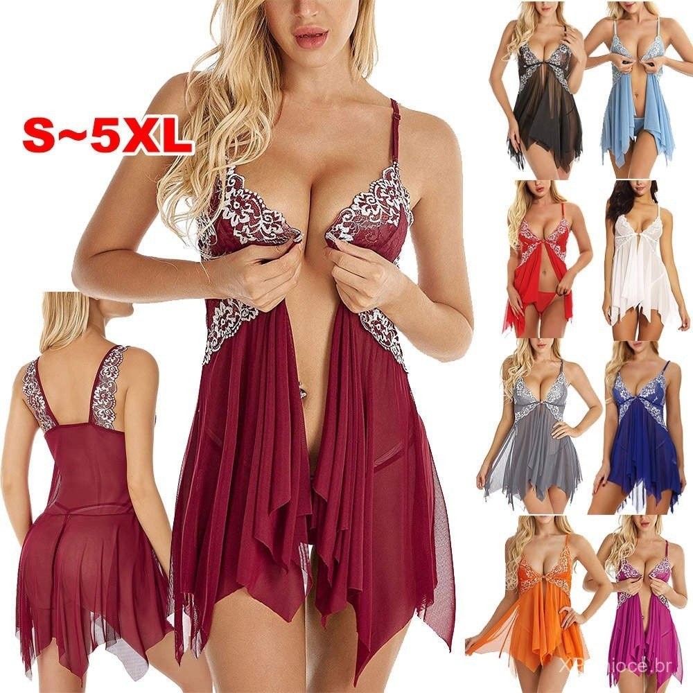 Cores S ~ 5Xl 11 Sexy Lingerie Mulheres Oco Lace Vestido Babydoll Camisola Sleepwear | Shopee Brasil