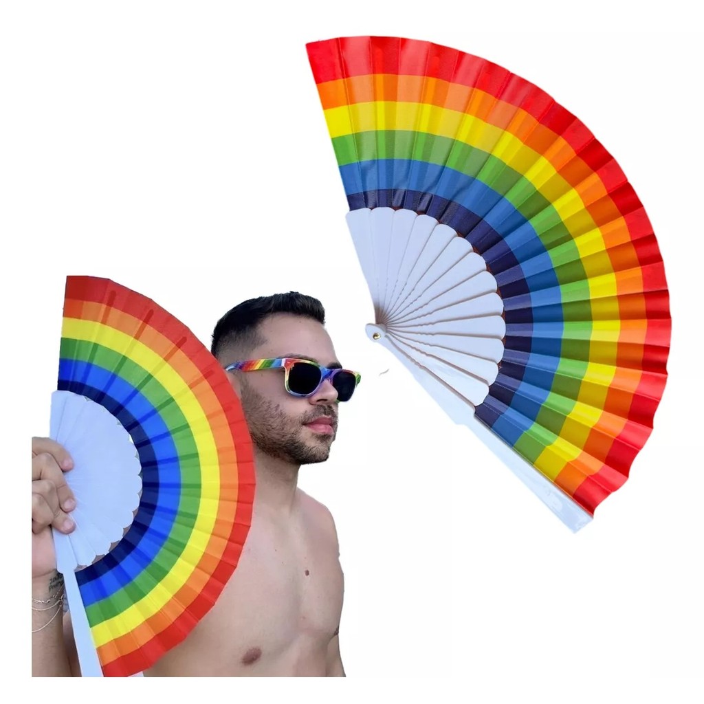 Leque Colorido Arco Íris Grande P/ Carnaval E Festa Cosplay | Shopee Brasil