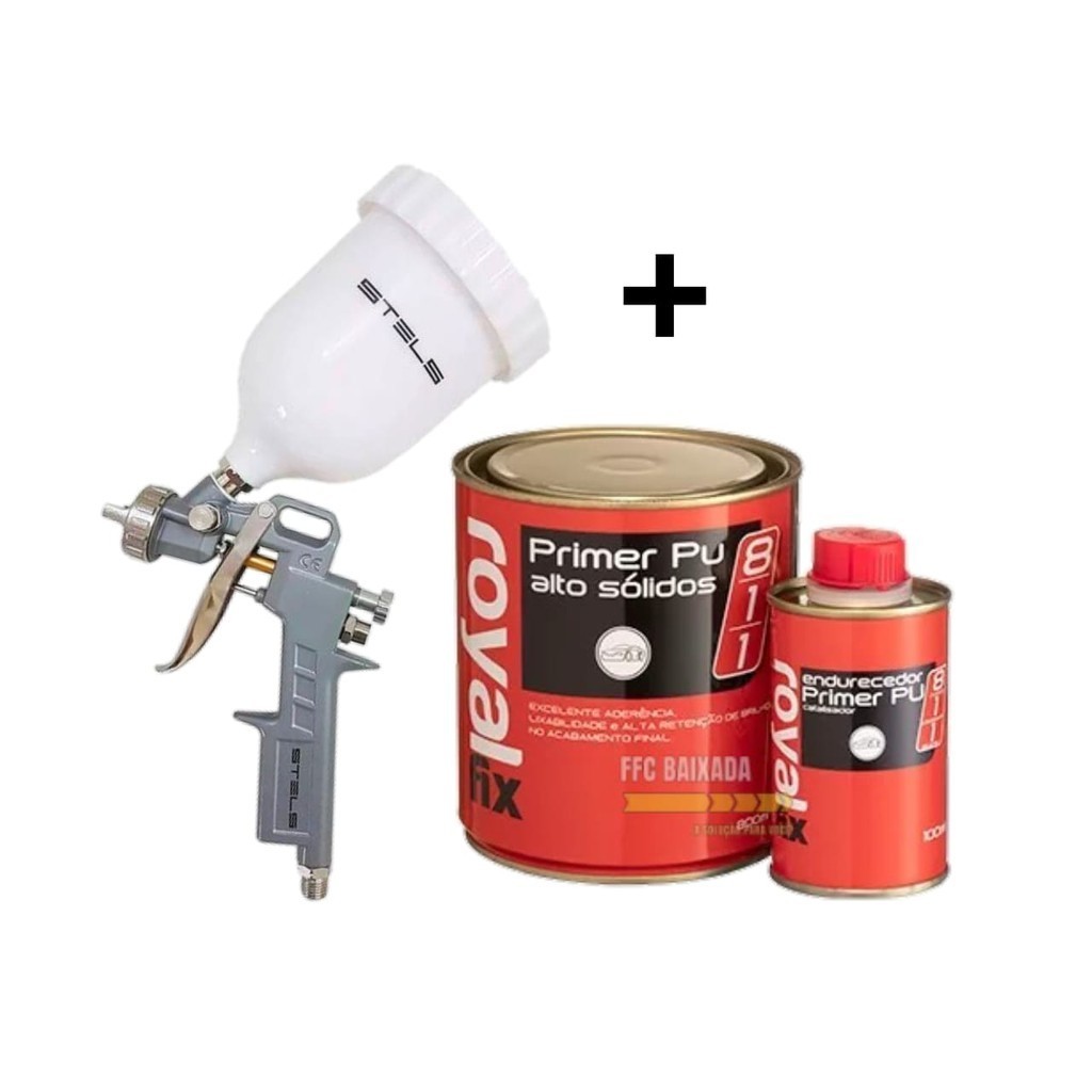 Kit Primer PU 811 Royal + Pistola de Pintura Pulverisadora 600ml STELS ...