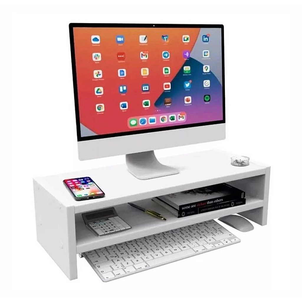 Elevador de Madeira Branca Ergonômico Suporte para Monitor MDF | Shopee ...