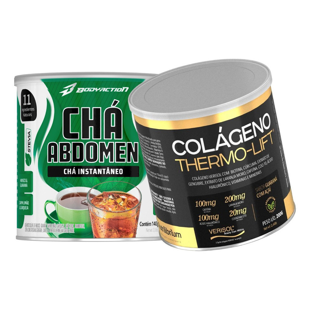 Colágeno Cafeína Laranja Moro Thermo Lift 200g + Chá Abdomen 140g ...