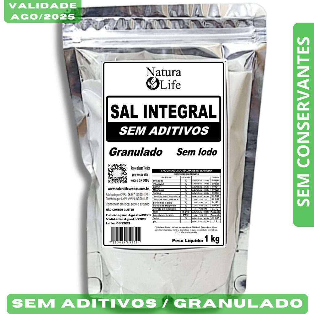 Sal Marinho Integral Sem Aditivos Granulado 1kg | Shopee Brasil