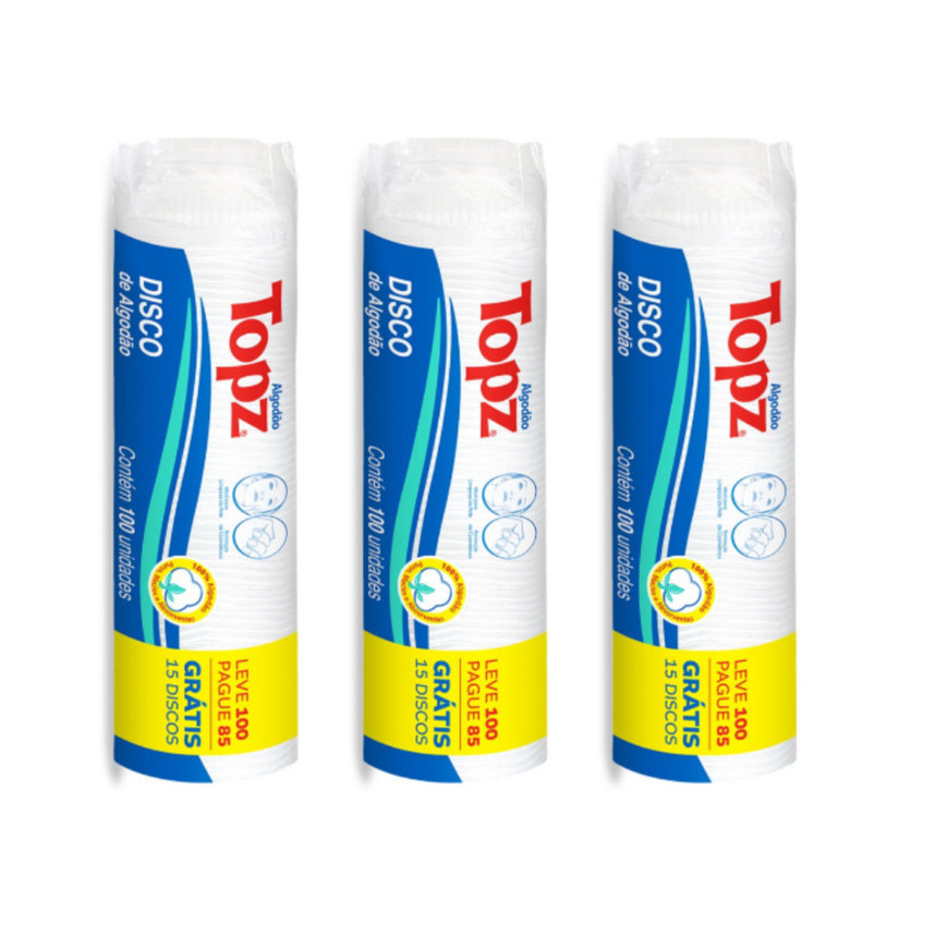 KIT C/3 UN ALGODAO DISCO TOPZ 100UN PURO ABSORVENTE MAKE PETS | Shopee ...