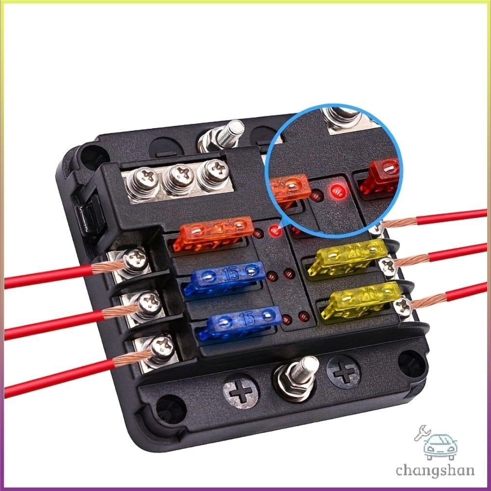 Portable 6-Way Car Fuse Box Universal Automative Fuse Box With Led ...