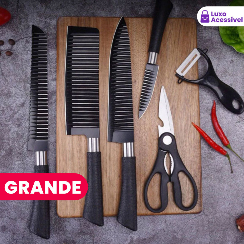 Facas Churrasco inox cozinha Profissional Kit de 6 Antiaderente-envio ...